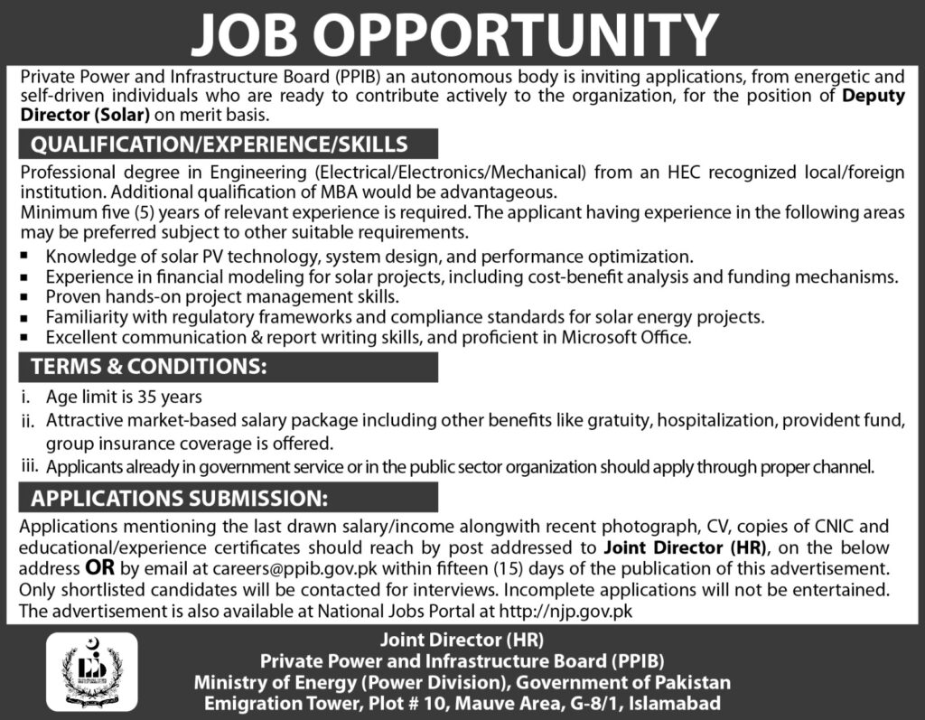 PPIB Jobs 2025 [Private Power and Infrastructure Board] Online Apply