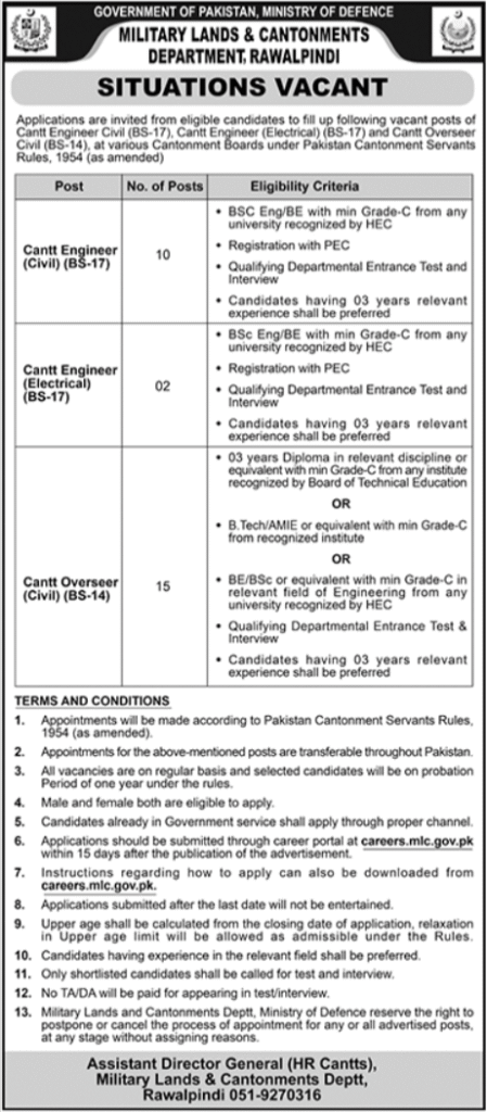 MLC Jobs 2025 [Military Lands and Cantonments]